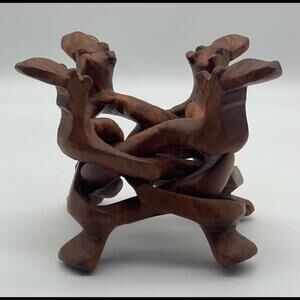 Other | Vintage Hand Carved Camel Interlocking Wood Plant Stand | Poshmark